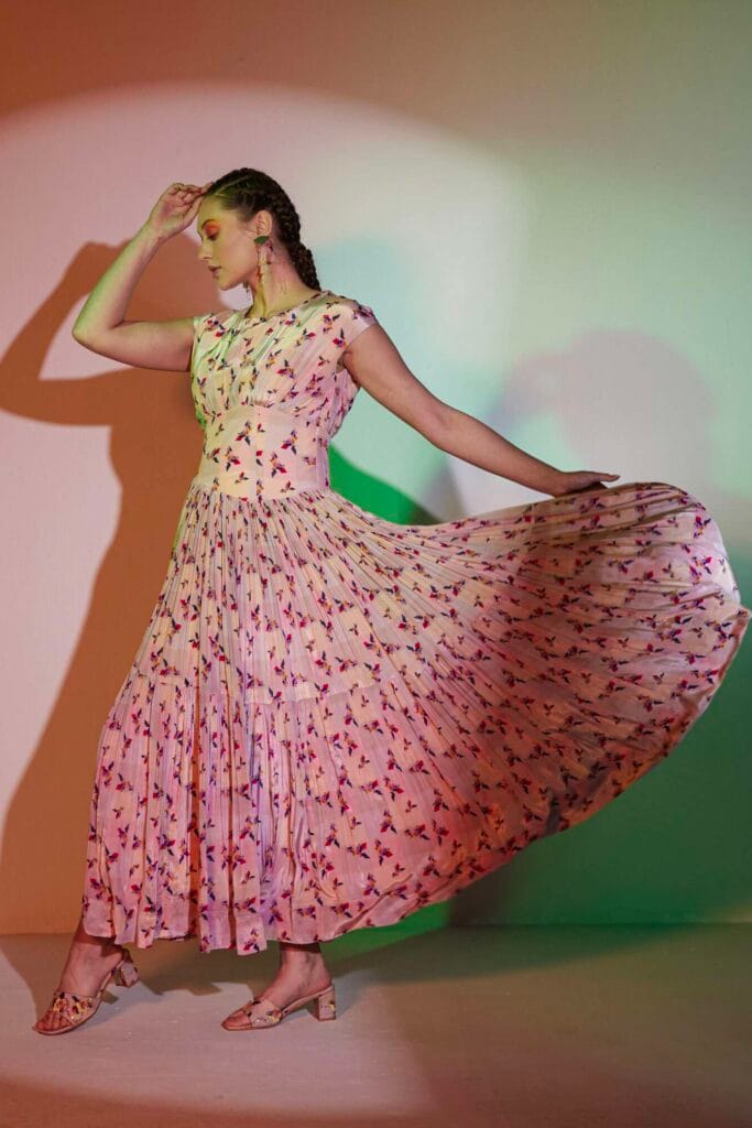 Sizzling Peach Underwater-Inspired Printed Crepe Dress